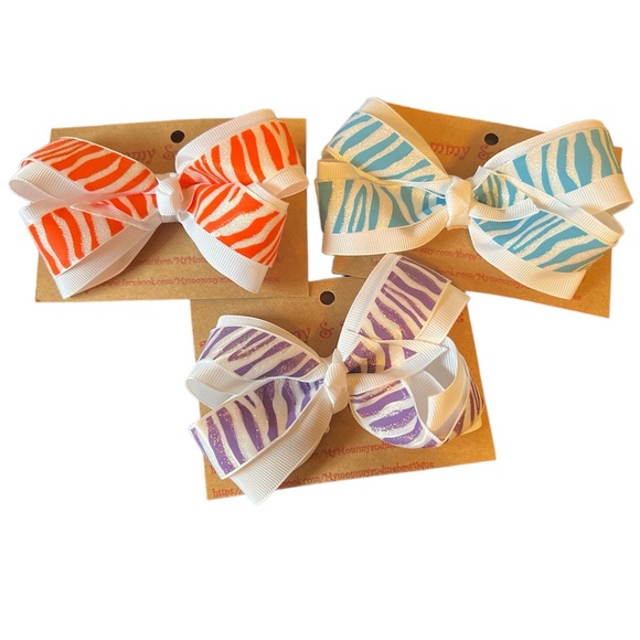 Accessories | Hair Bows Set Of 3 Teal Orange Purple Tiger Stripe Little ...